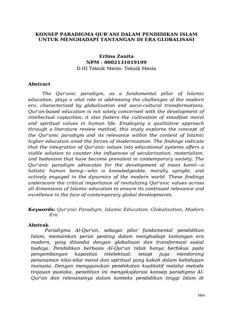 Paradigma Qur'ani dalam Pendidikan Islam | PDF
