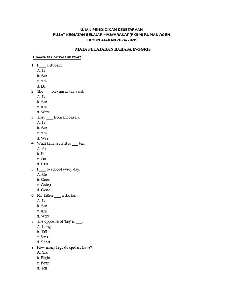 Soal Utama Bahasa Inggris Paket A | PDF