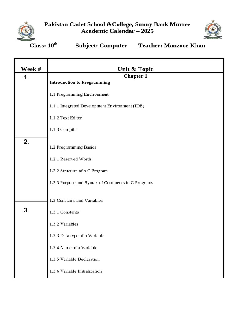 Computer Planner 2025 10th | PDF | Control Flow | Variable (Computer Science)