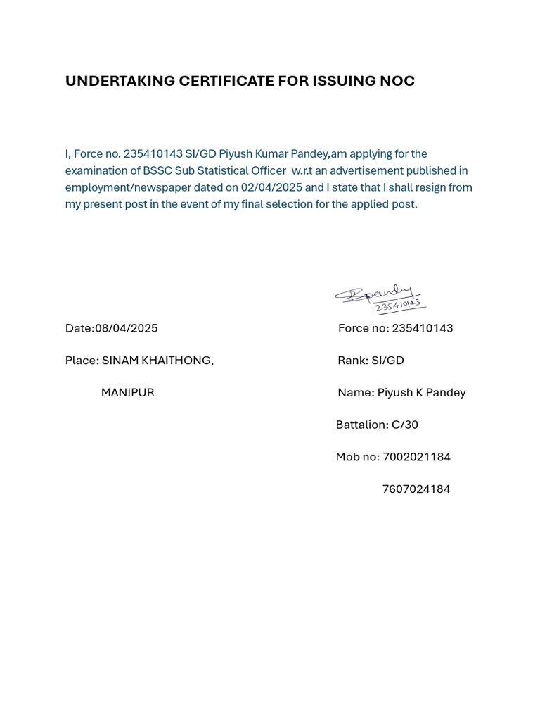 Noc For BSSC | PDF