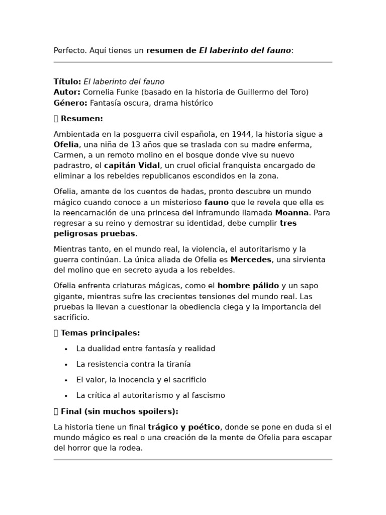 Resumen de El laberinto del fauno | PDF