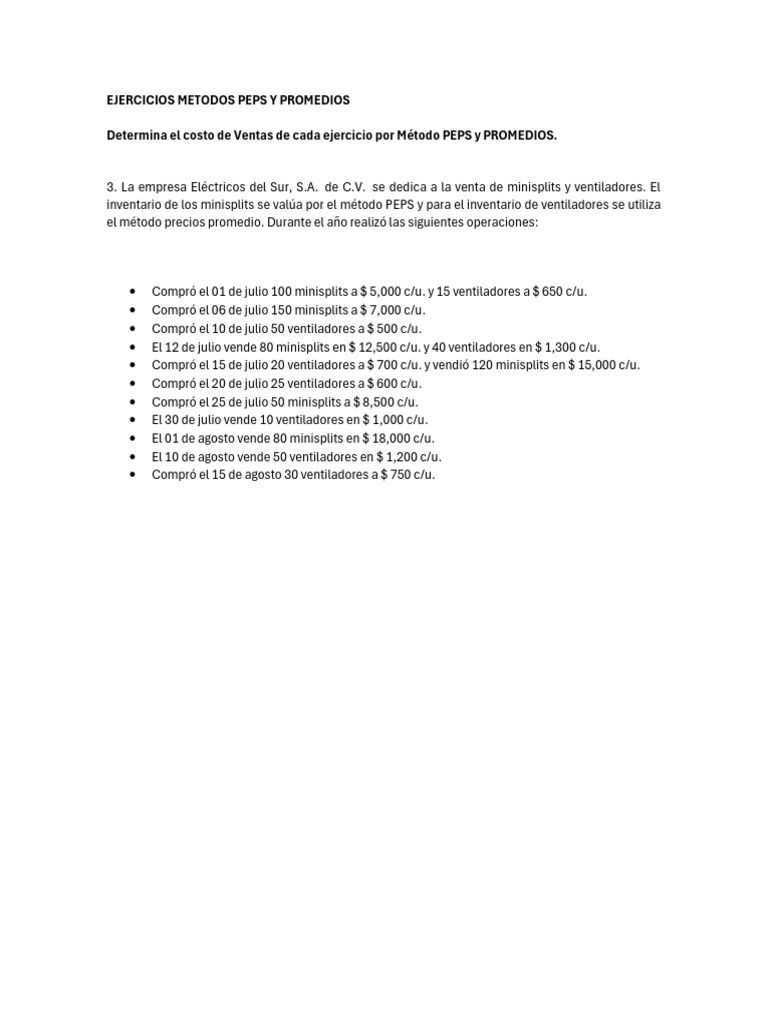 Ejercicio 3 - PEPS y Promedio | PDF