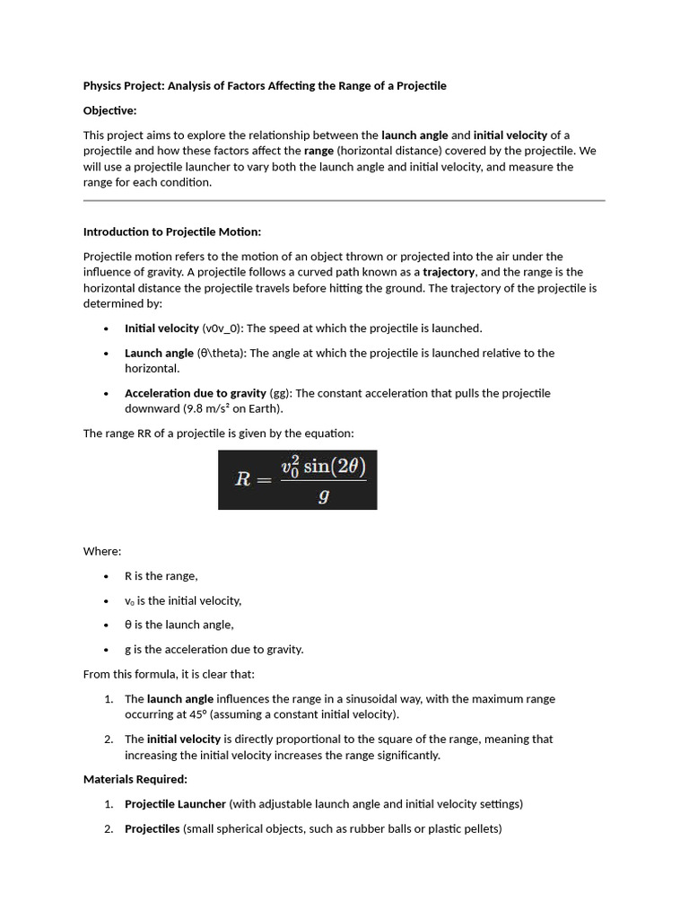 Analyze The Factor Affecting The Range of A Projectile, Such As Launch Angle and Initial ...