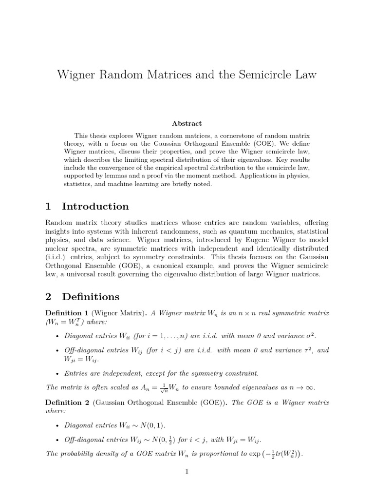 Wigner Random Matrices and The Semicircle Law | PDF | Matrix (Mathematics) | Linear Algebra