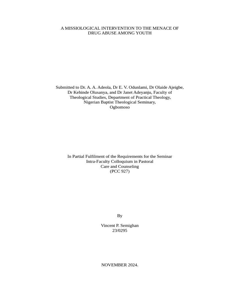 A Missiological Intervention To The Menace of | PDF | Substance Abuse ...