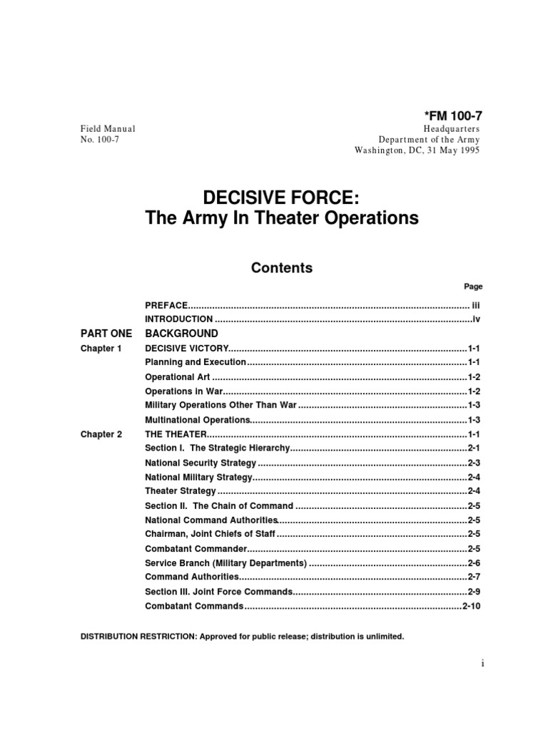 FM 100-7 Army in Theater Operations | PDF | Military Strategy | United ...