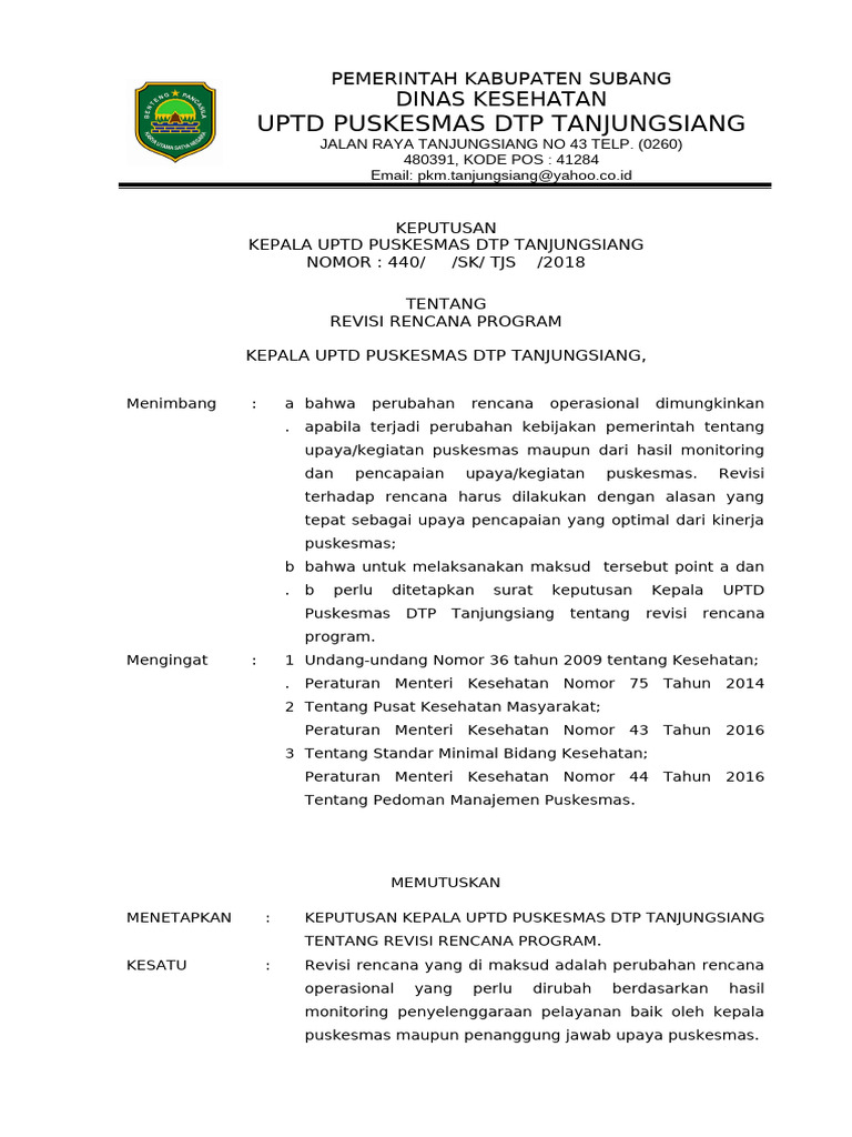 Revisi Rencana Program Puskesmas Tanjungsiang | PDF
