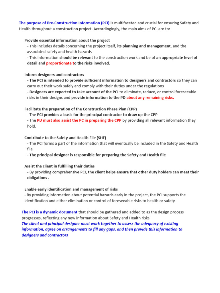 Understanding Pre-Construction Information (PCI) | PDF
