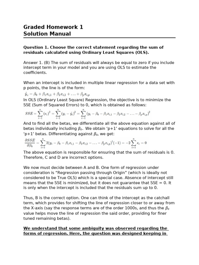 Graded Homework 1 Solutions | PDF | Ordinary Least Squares ...