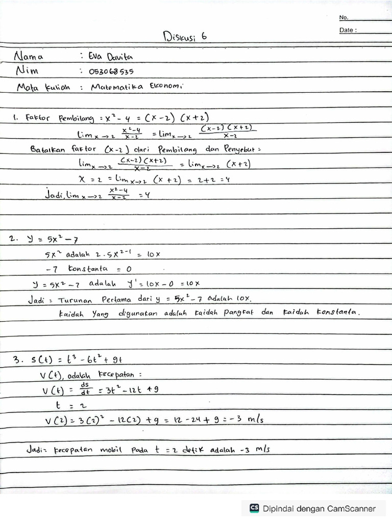 Eva Davita Nim053068535 Diskusi 6 Matematika Ekonomi | PDF