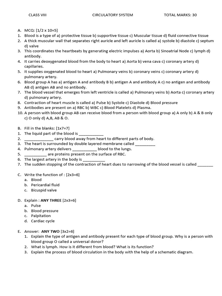 Circulatory System TEST | PDF