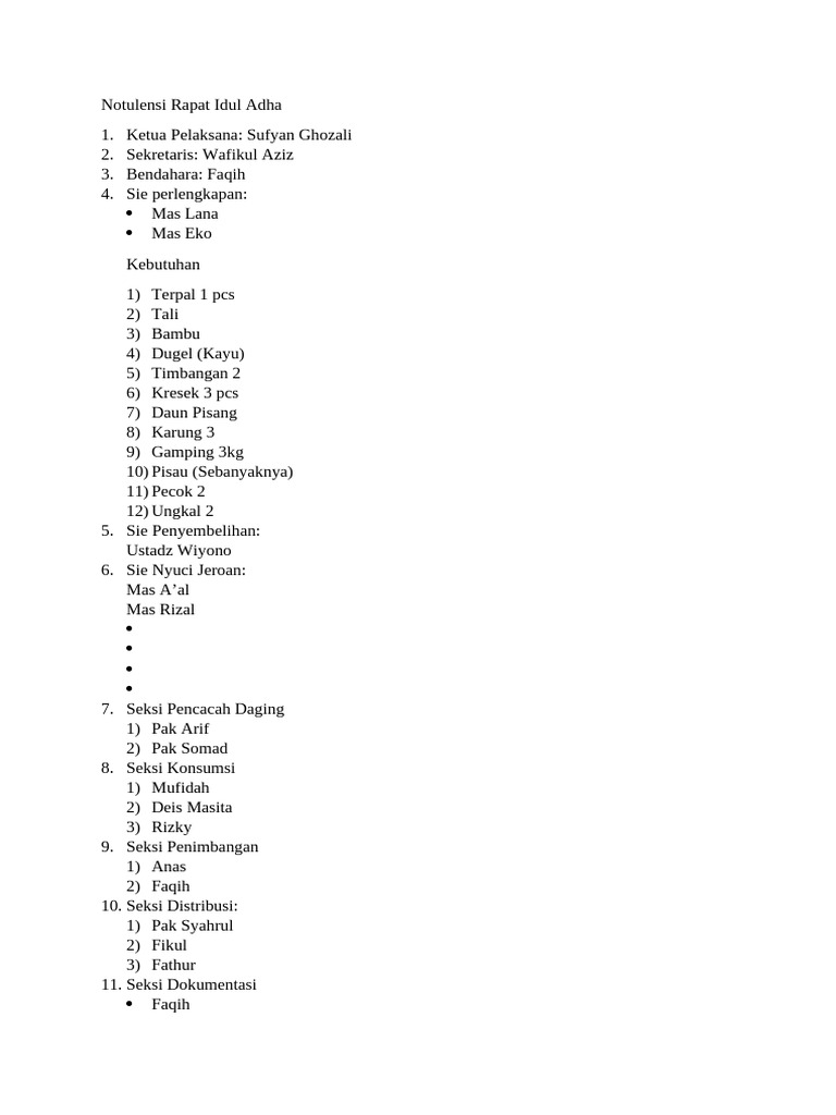 Notulensi Rapat Idul Adha | PDF