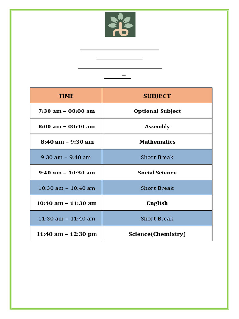 9th - Time-Table - 31st May 2025 (Saturday) | PDF