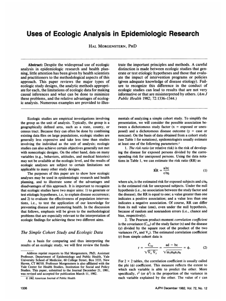 Ecologic Analysis in Epidemiology Research | PDF | Epidemiology ...