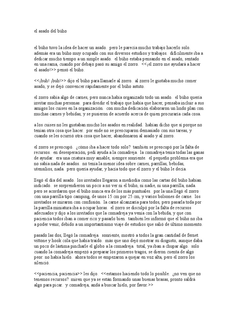 El asado del búho y el zorro | PDF | Ocio | Violencia