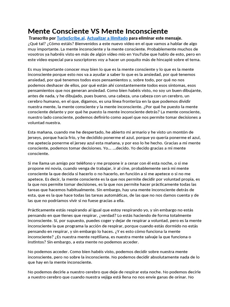 Mente Consciente Vs Mente Inconsciente | PDF | Mente | Mente inconsciente