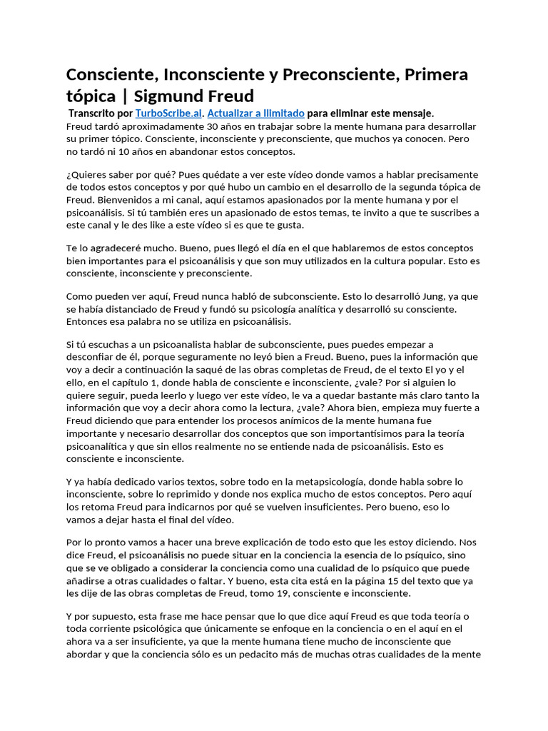 Consciente, Inconsciente y Preconsciente, Primera Tópica - Sigmund ...