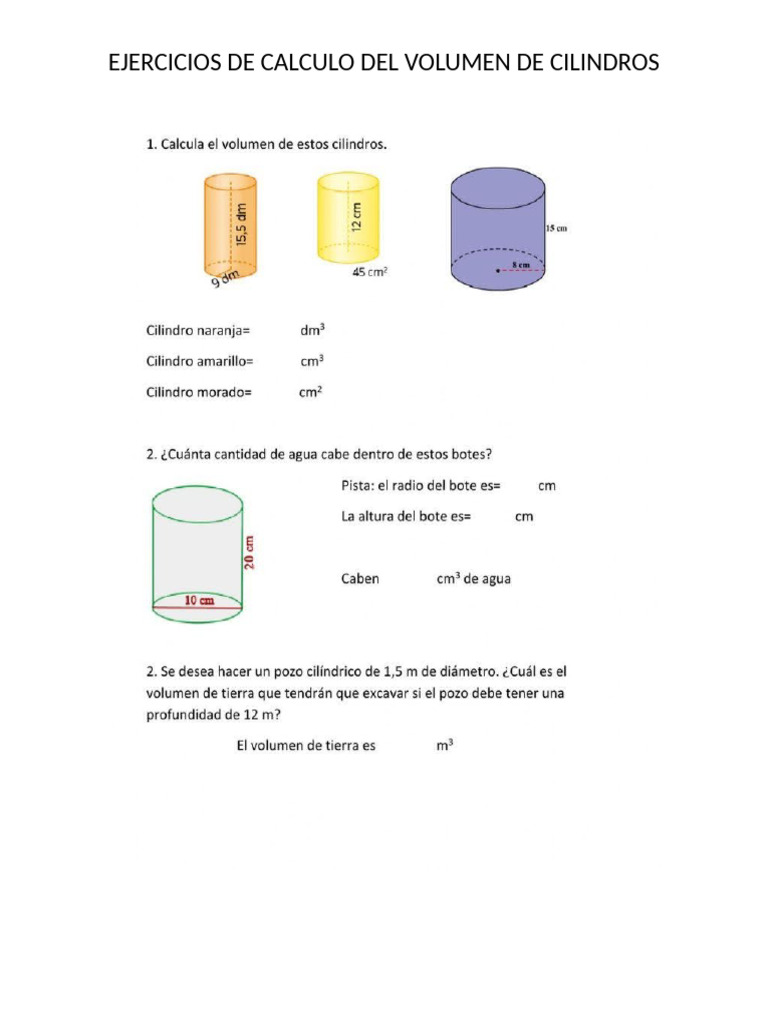 Ejercicion de Volumenes de Cilindros | PDF