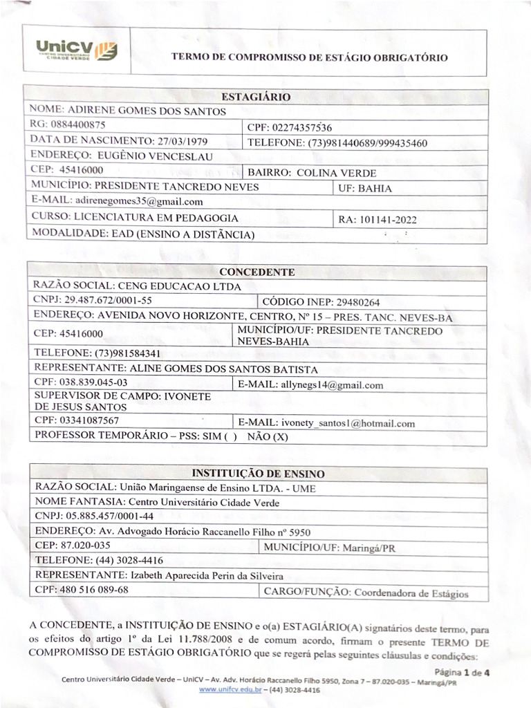 Documento de Estagio | PDF