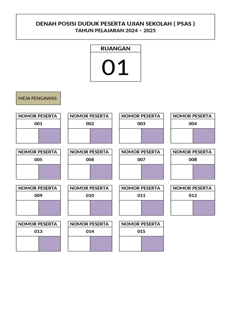 Denah-Posisi-Duduk-Peserta-Ujian-Sekolah ZI | PDF