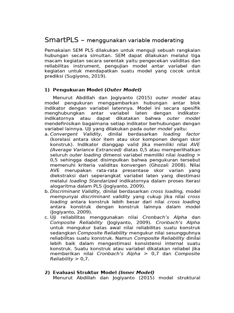Analisis SEM PLS dengan Variabel Moderasi | PDF