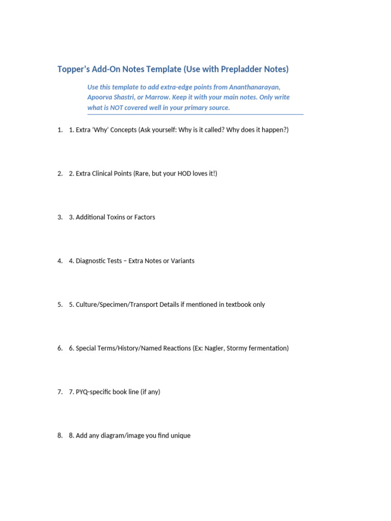 Toppers Add On Notes Template | PDF