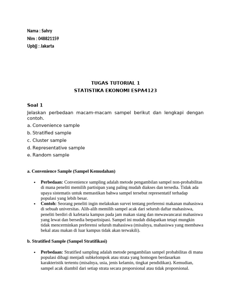 SOAL TUGAS 1_ Statistika Ekonomi | PDF