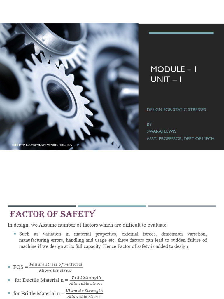 MOdule 1 - Design For Static Stress | PDF | Fracture | Yield (Engineering)