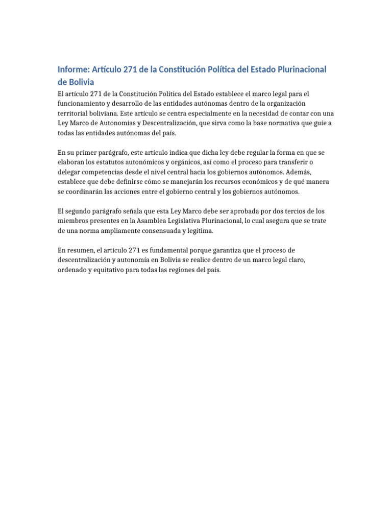 Informe Articulo 271 Bolivia | PDF