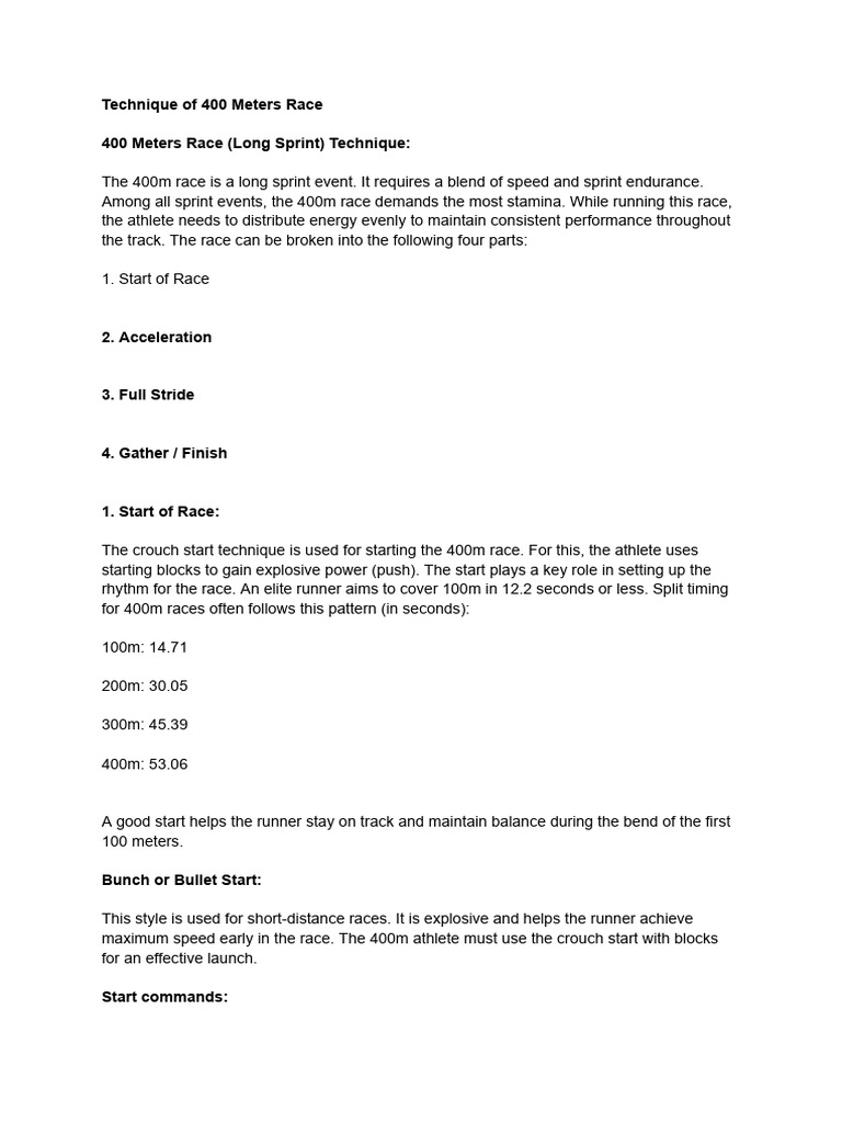 400m Race Technique and Phases | PDF