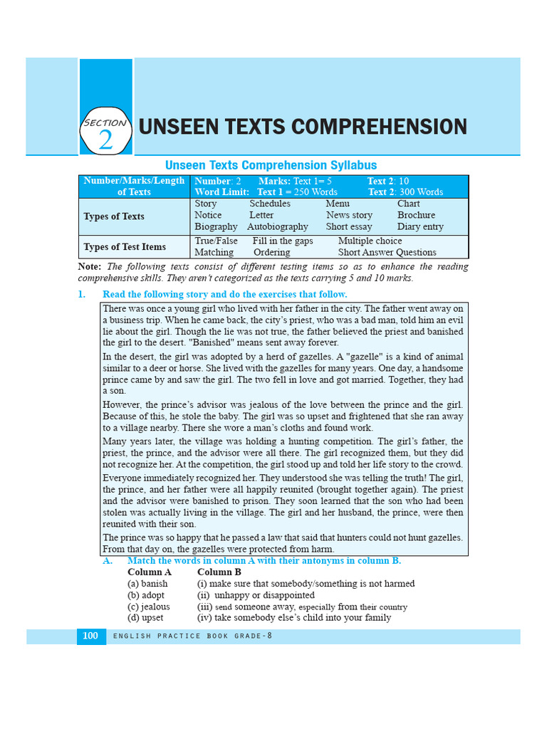 7 and 8 Unseen Passages | PDF