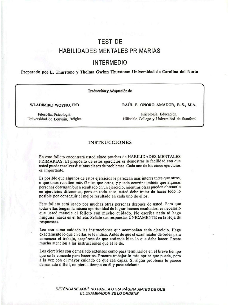 Test de Habilidades Mentales Primarias (2) | PDF