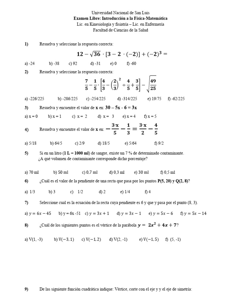 Ejemplo Examen Libre. F Sica Matem Ticas | PDF | Geometría algebraica | Geometría analítica