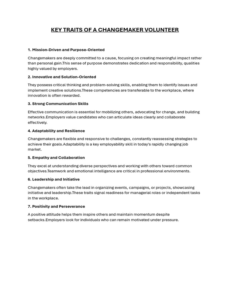 Key Traits of a Changemaker Volunteer | PDF