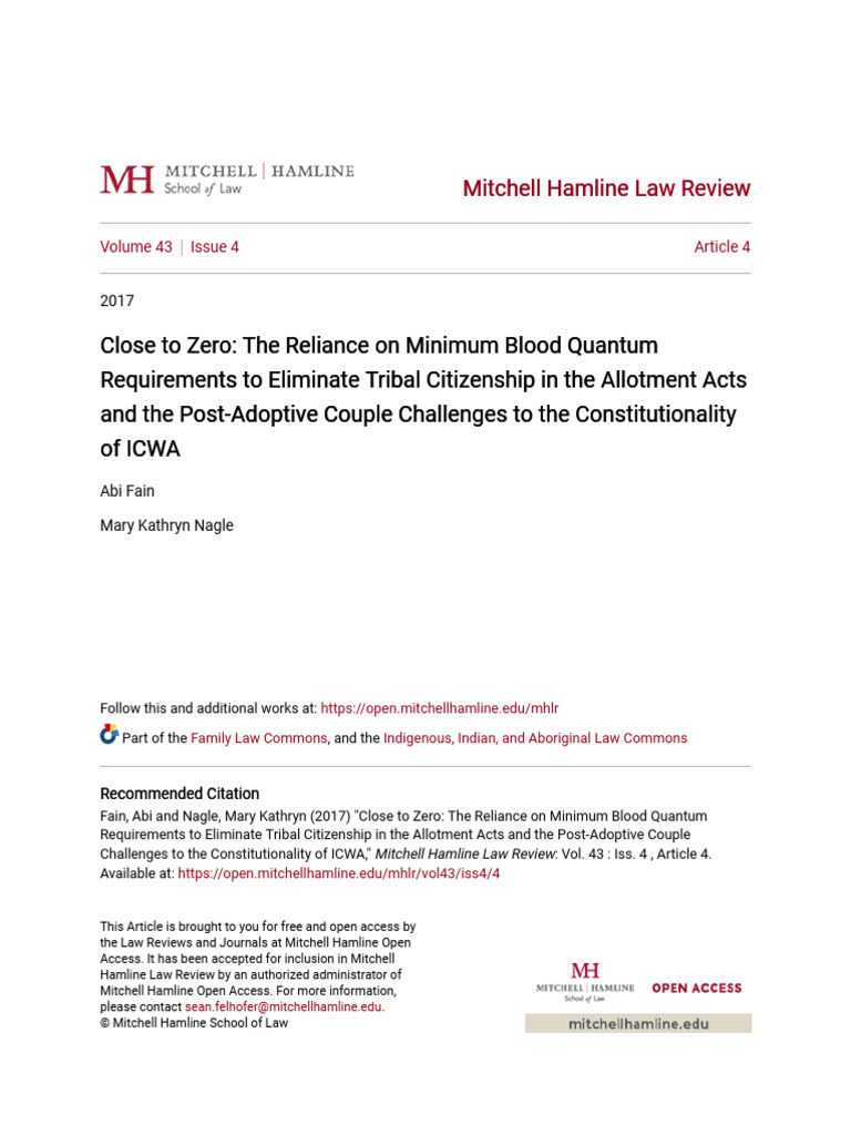 Close to Zero_ The Reliance on Minimum Blood Quantum Requirements | PDF ...