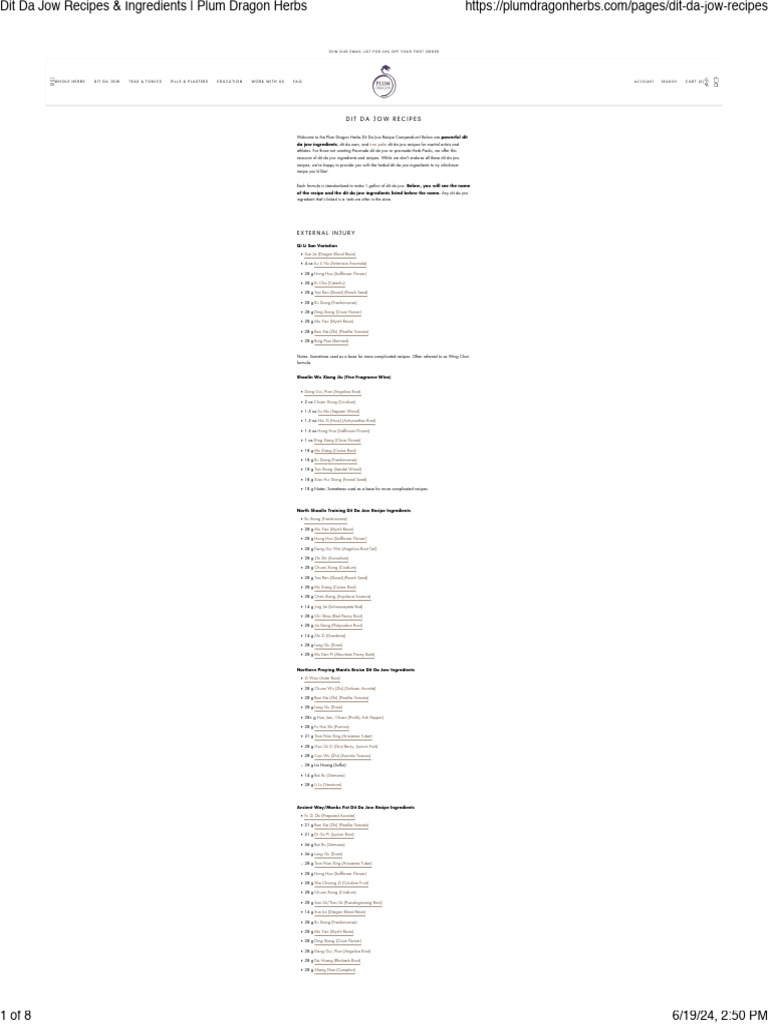 Dit Da Jow Recipes & Ingredients - Plum Dragon Herbs | PDF