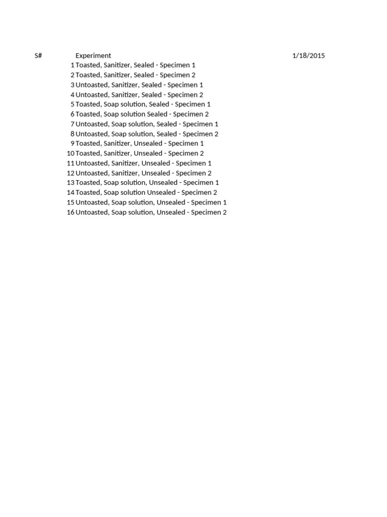 Bread Experiment Data Table | PDF