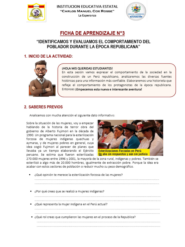 CCSS 4° - U2 - S3 - FICHA DE APRENDIZAJE 03 | PDF | Perú