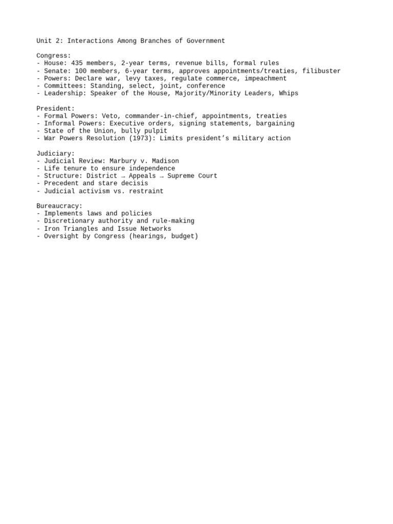 Unit 2 Interactions Among Branches of Government | PDF