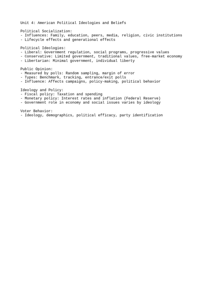 Unit 4 American Political Ideologies and Beliefs | PDF