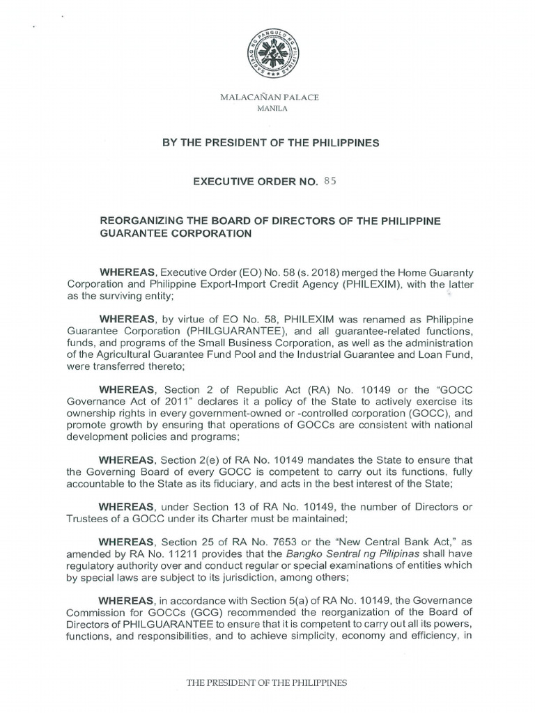 Executive Order No. 85 | PDF