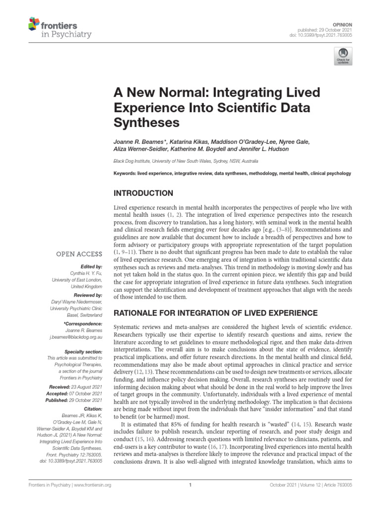 A New Normal Integrating Lived Experience Into Scientific Data ...