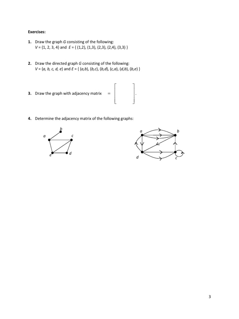 Graphs and Adjacency Matrices - Exercises | PDF