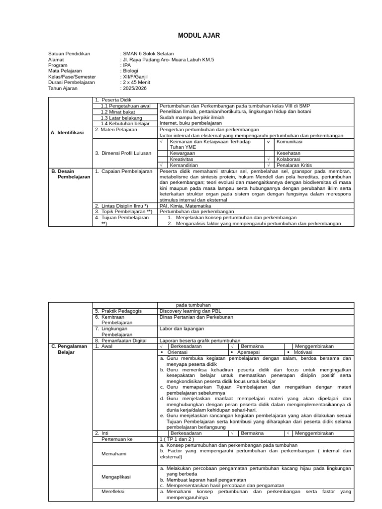 LK RPP Deep Learning Biologi Xii | PDF