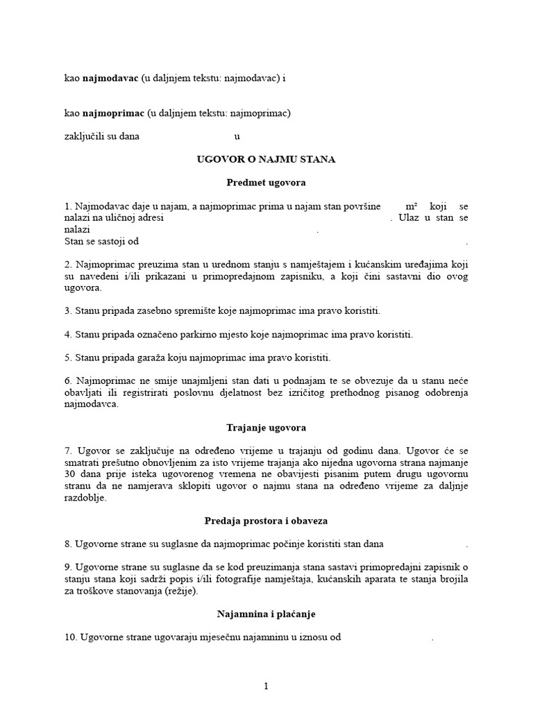 Ugovor o Najmu Stana 2 | PDF