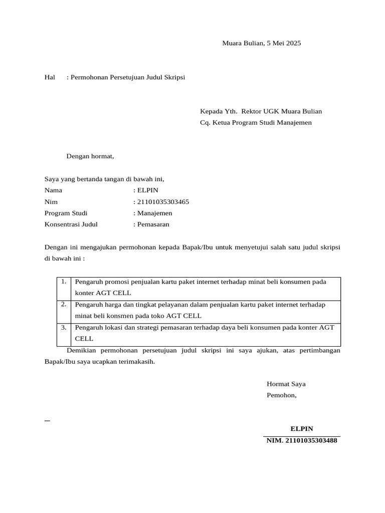 Pengajuan Judul Skripsi Elp | PDF