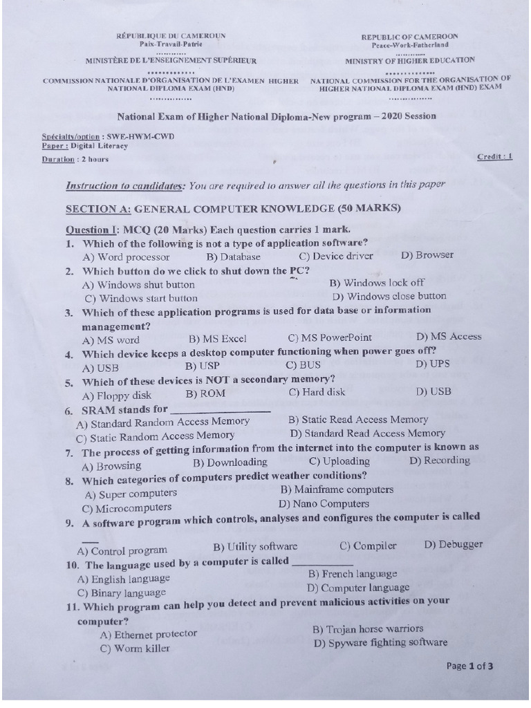 HND 2020 Questions Complete | PDF