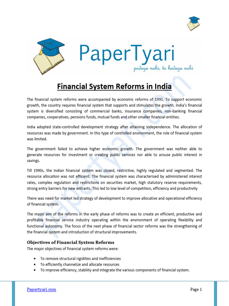 Financial System Reforms in India | PDF | Banks | Foreign Exchange Market