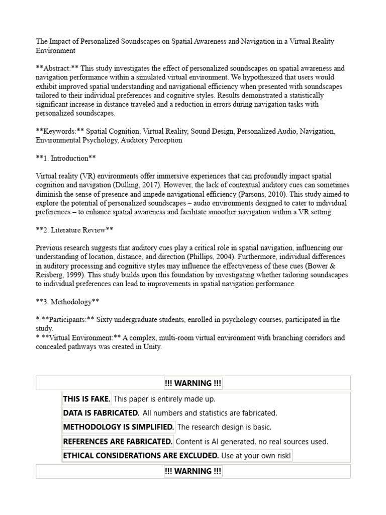 The Impact of Personalized Soundscapes On Spatial Awareness and Navigation in A Virtual Reality ...