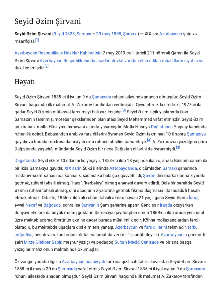 Seyid Əzim Şirvani | PDF